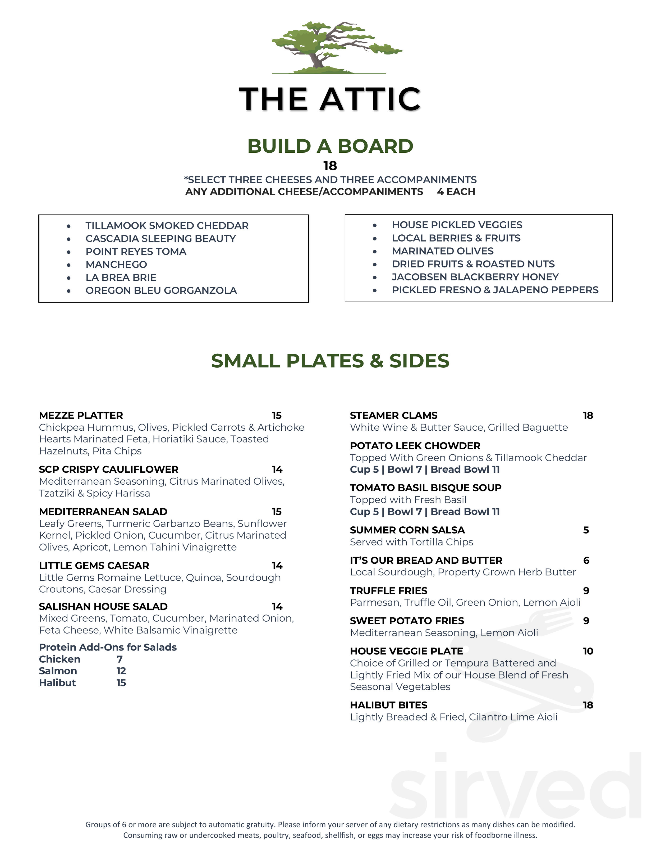 Menu - Gleneden Beach OR's The Attic Lounge | Sirved