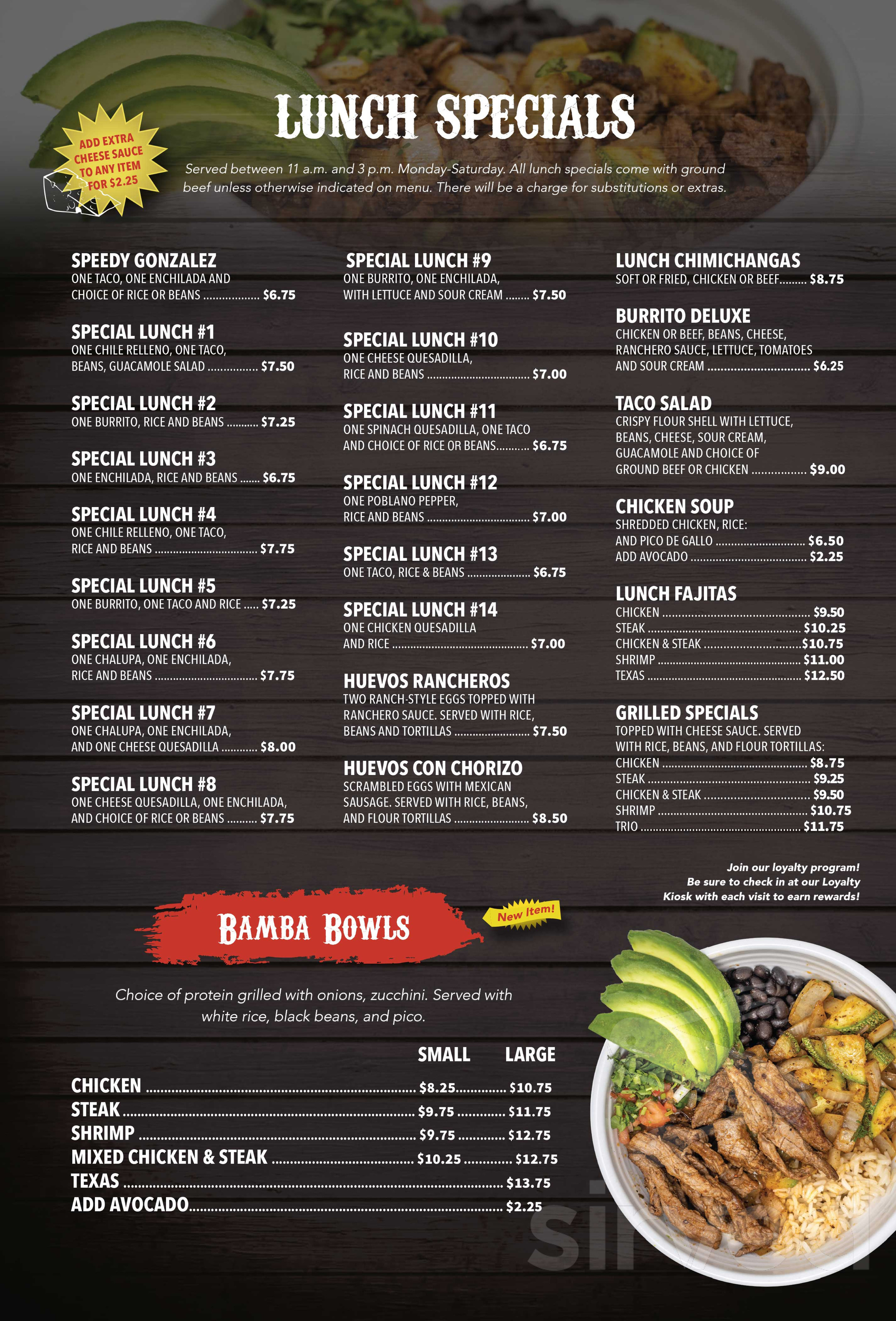 Menu for La Bamba Mexican Restaurant in Greensboro, NC | Sirved