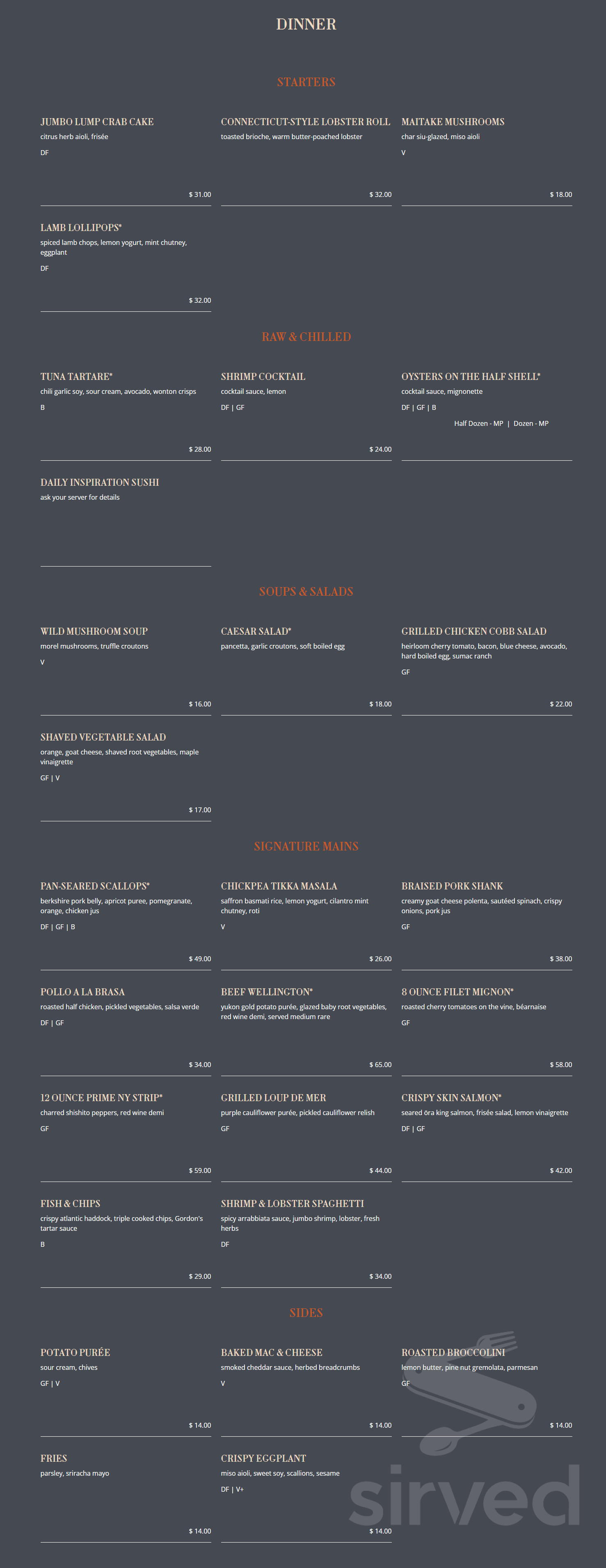 Ramsay's Kitchen menu in Boston, Massachusetts, USA