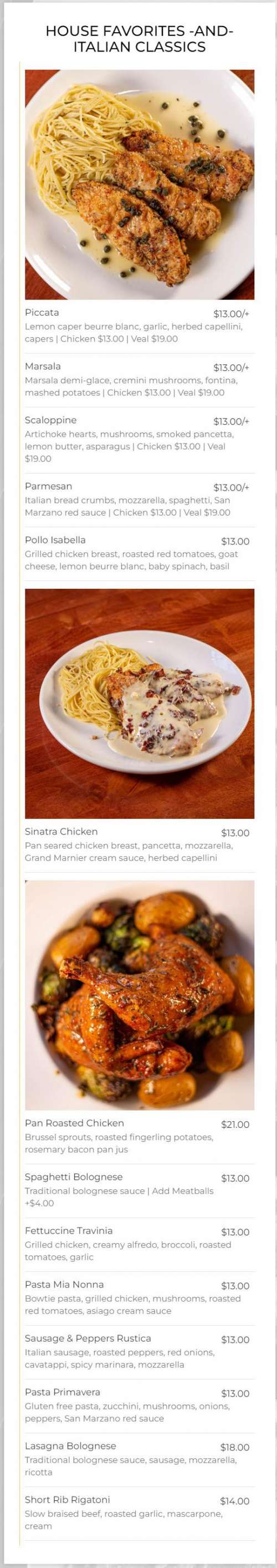 Travinia Italian Kitchen - Greenville menu in Greenville, South ...