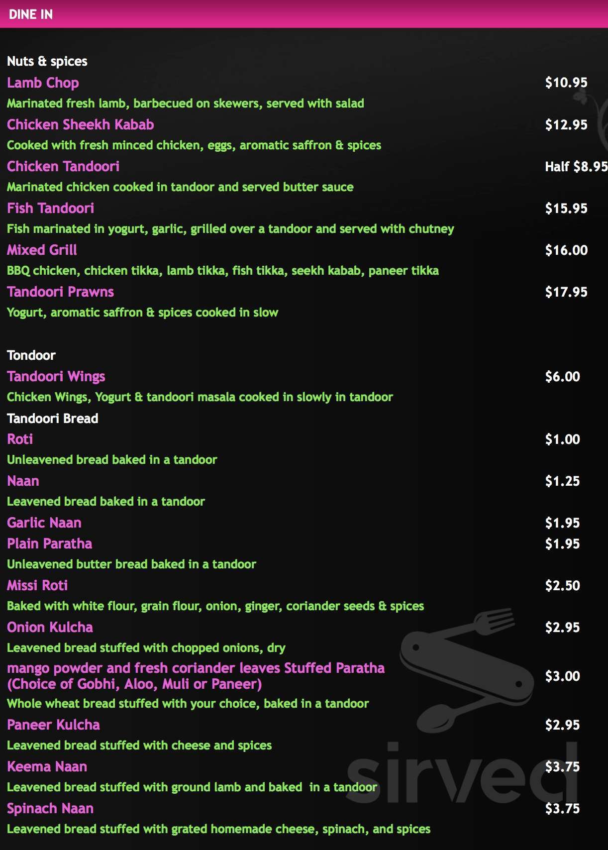Menu - Surrey BC's Dhoom Restaurant and Bar | Sirved