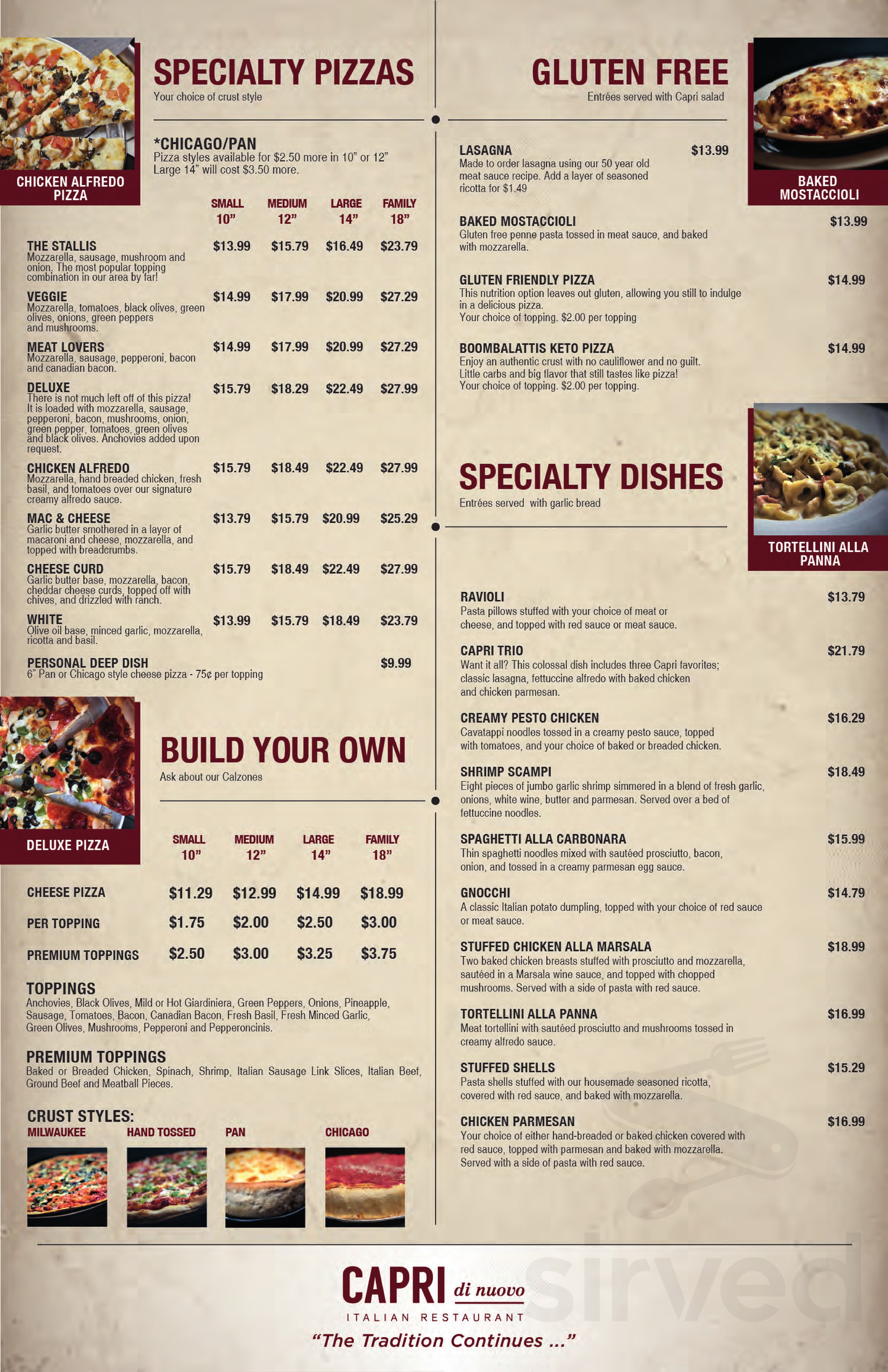 Capri di Nuovo menu in West Allis, Wisconsin, USA