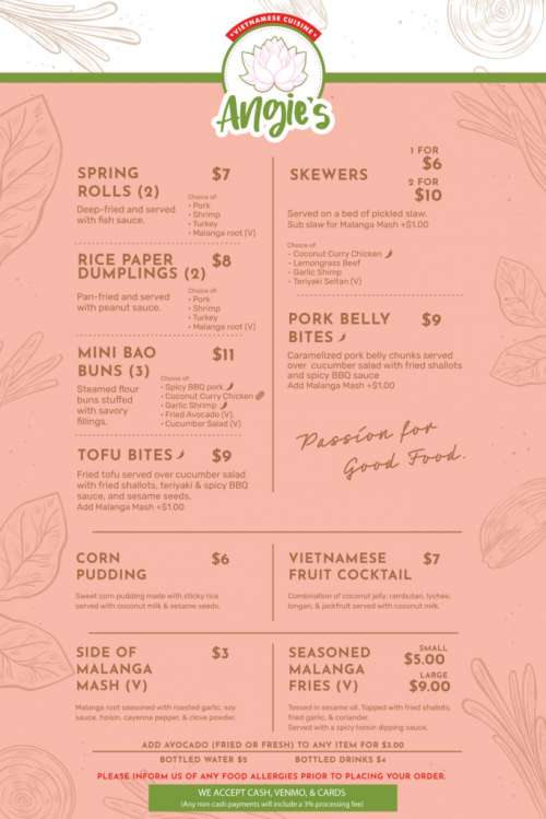 Angie's Vietnamese Cuisine menu in Philadelphia, Pennsylvania, USA