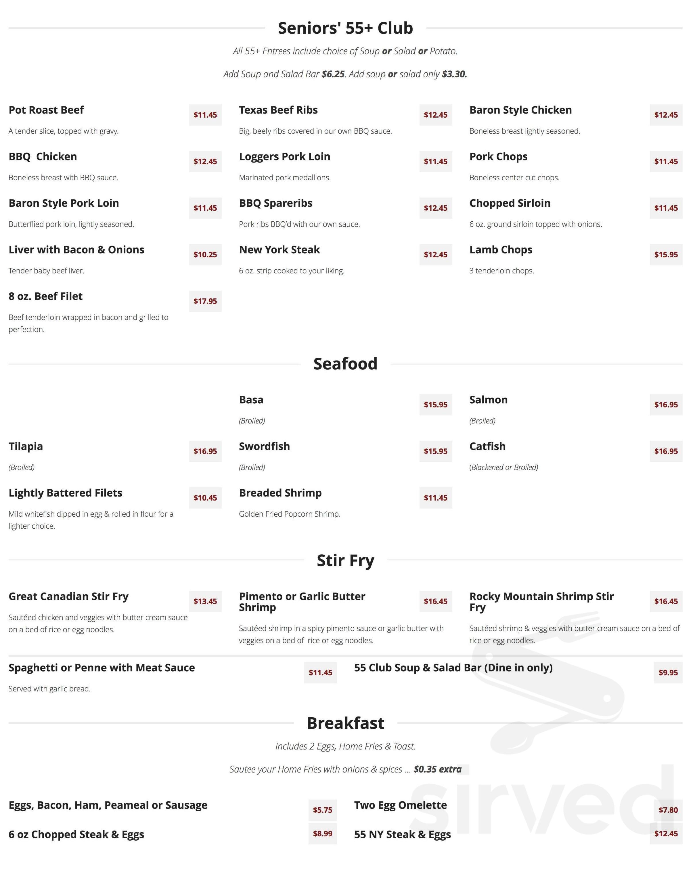 The Lumberjack Restaurant menu in Windsor, Ontario, Canada