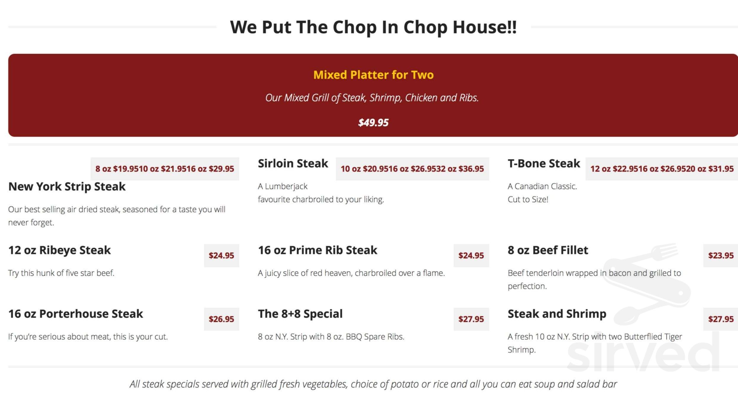 The Lumberjack Restaurant menu in Windsor, Ontario, Canada