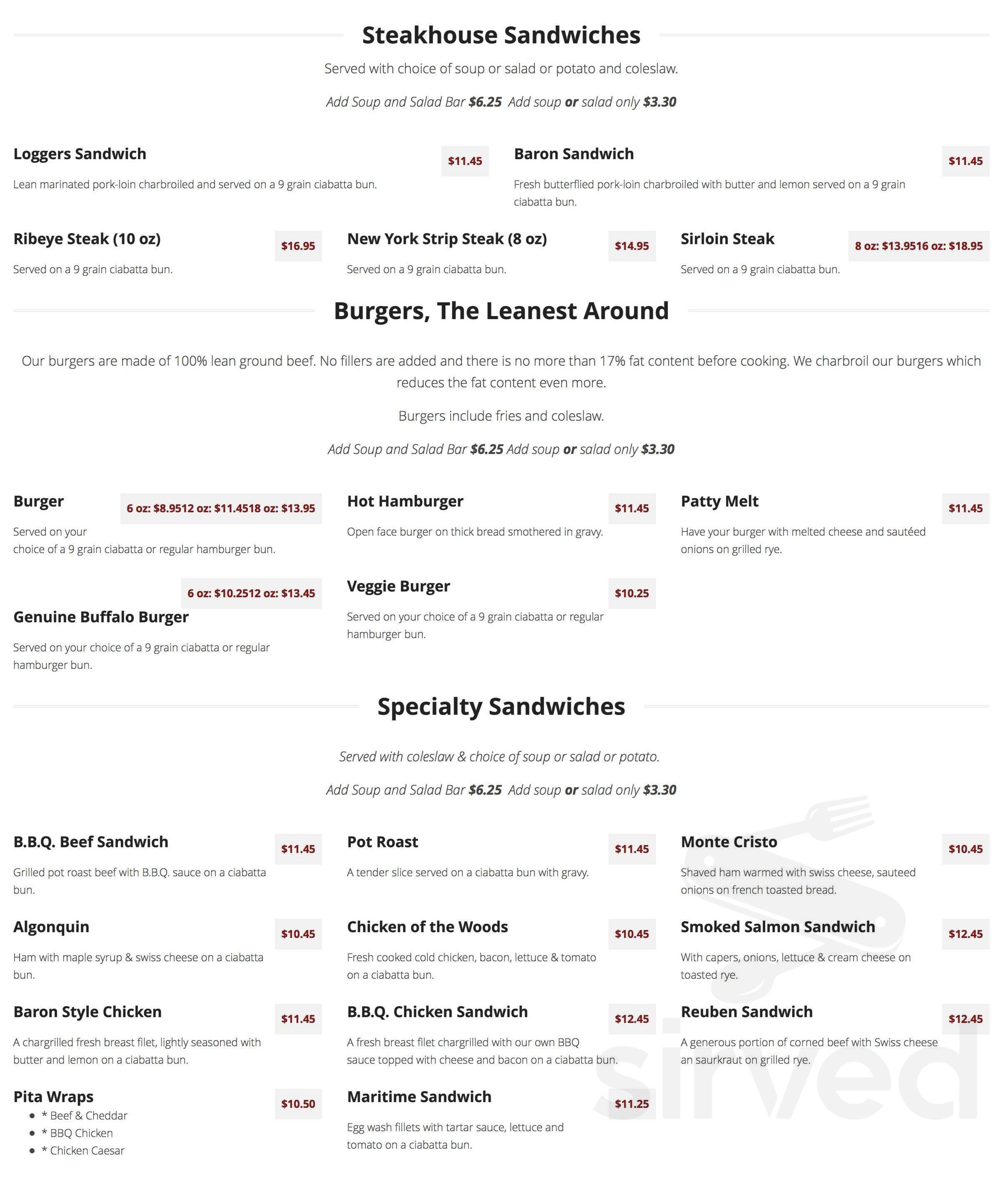 Menu - Windsor ON's The Lumberjack Restaurant | Sirved