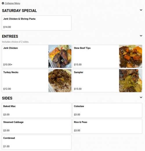 Simma Down menu in Philadelphia, Mississippi, USA
