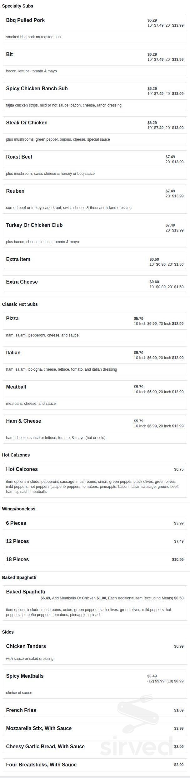 BESTA FASTA PIZZA menu in Mansfield, Ohio, USA