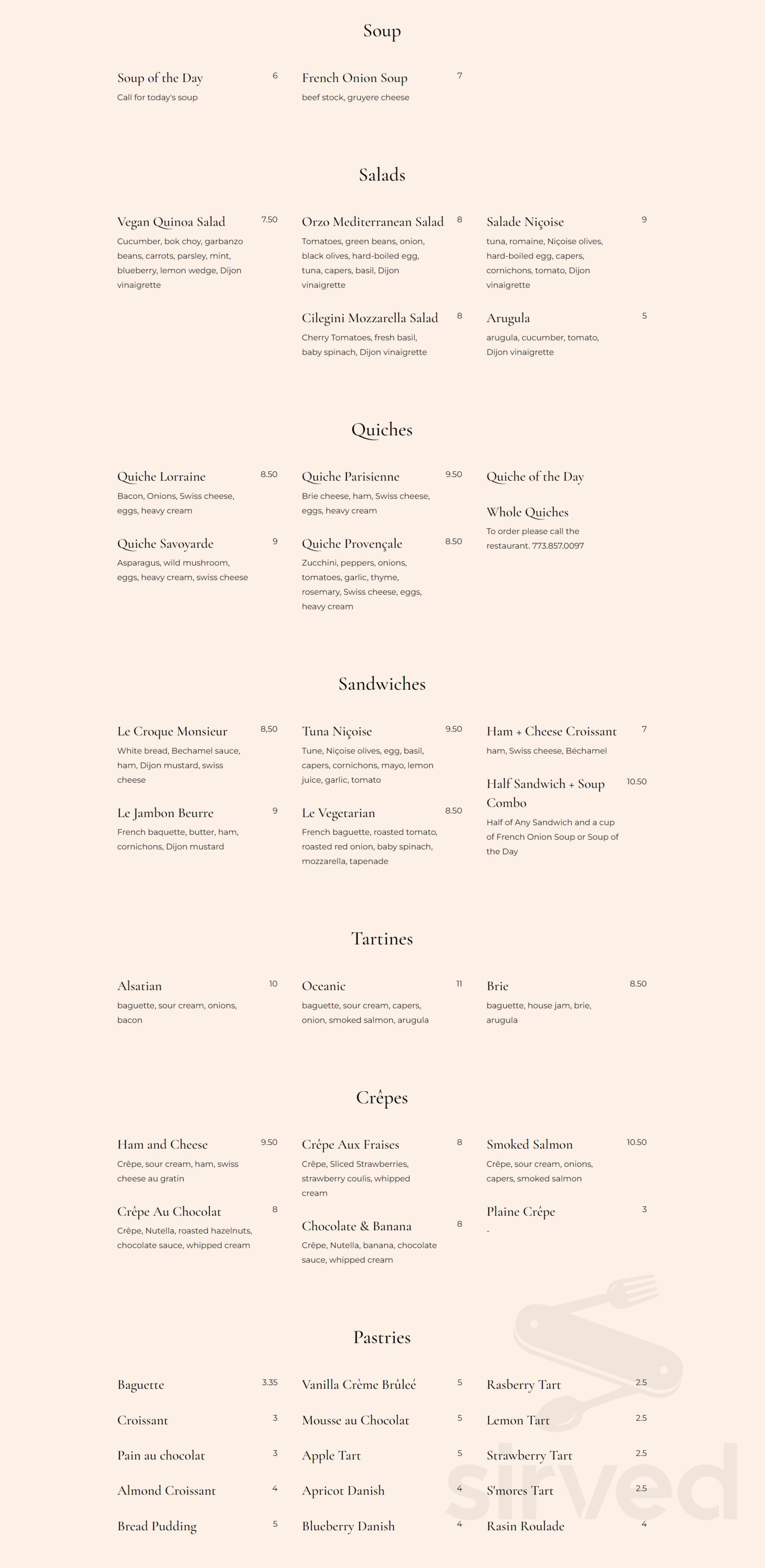 French Quiche menu in Chicago, Illinois, USA