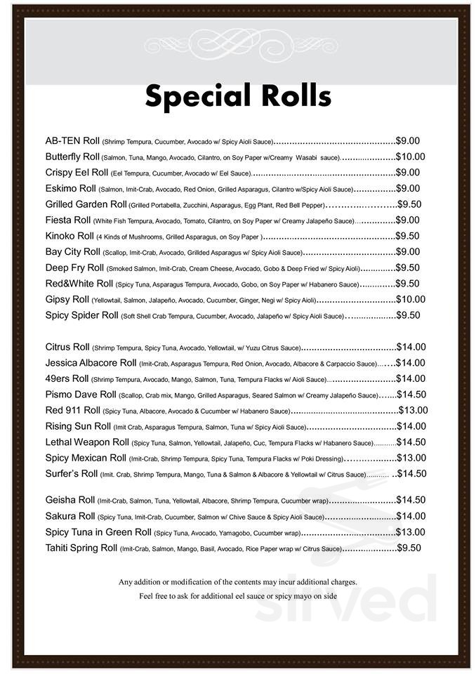 Ten Japan Japanese Restaurant menus in Gilroy, California, United States