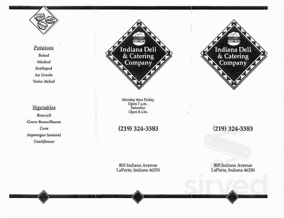 Indiana Deli and Catering menu in La Porte, Indiana, USA