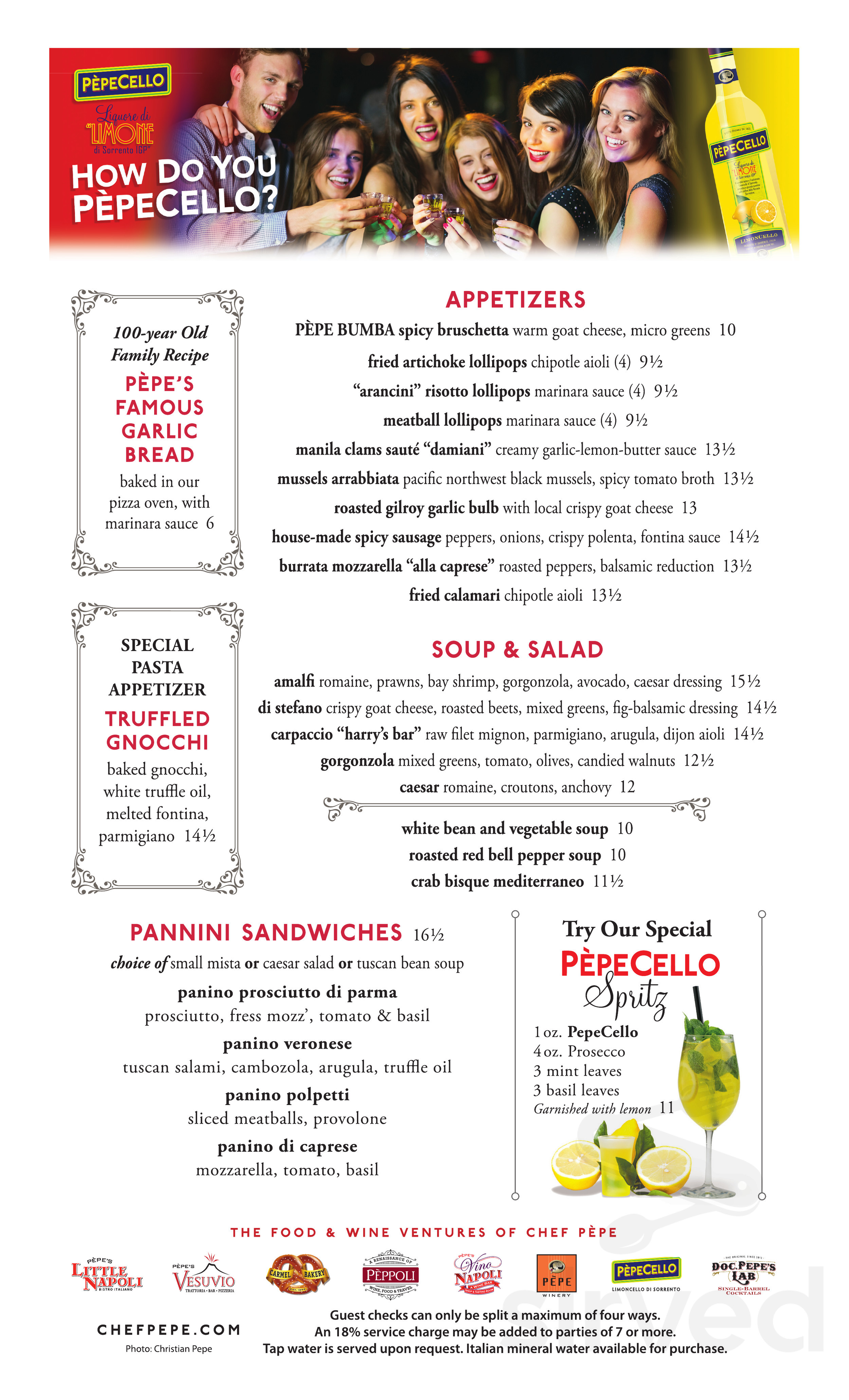 Little Napoli menu in Carmel-By-The-Sea, California, USA