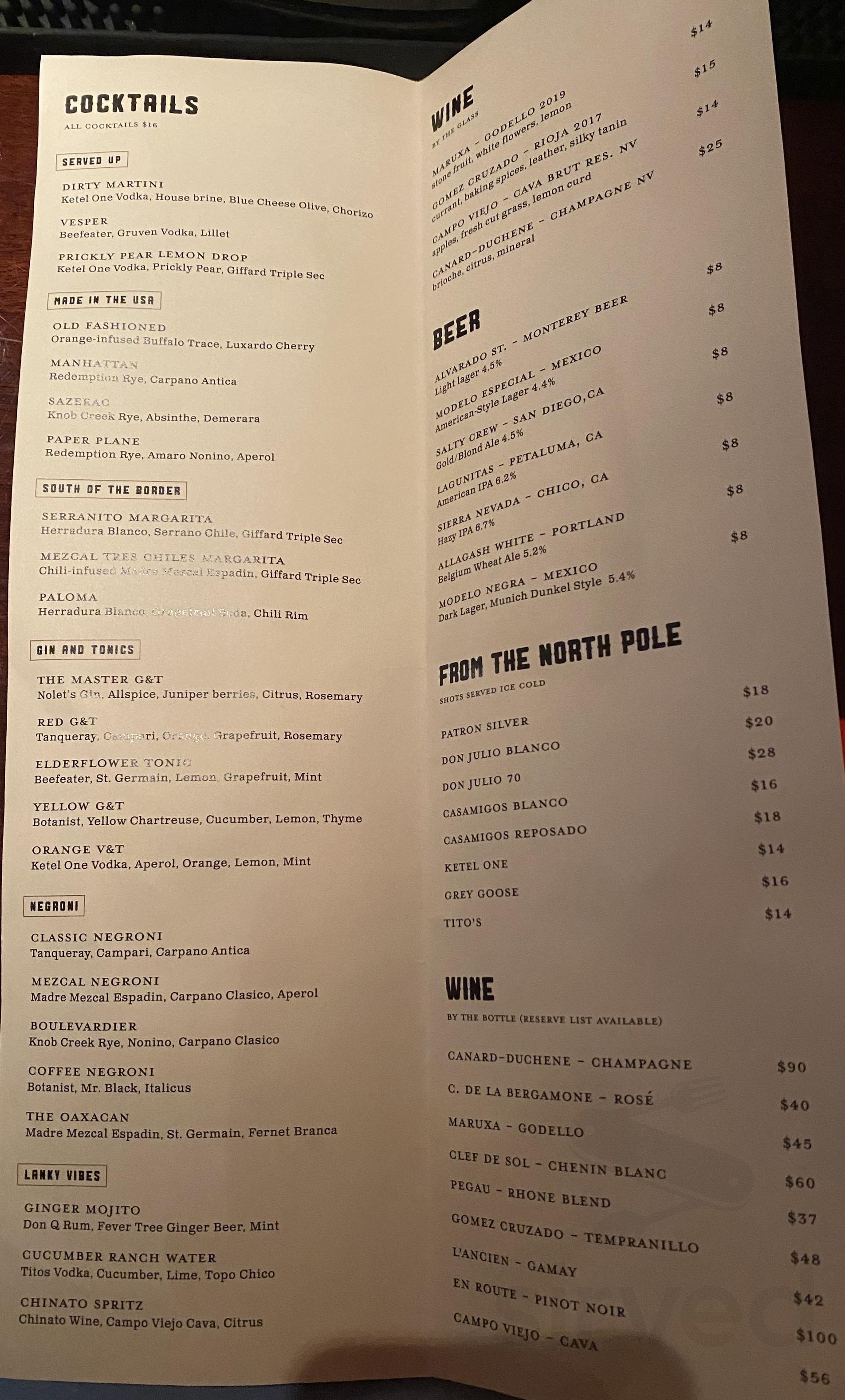 Barmel menu in Carmel-By-The-Sea, California, USA