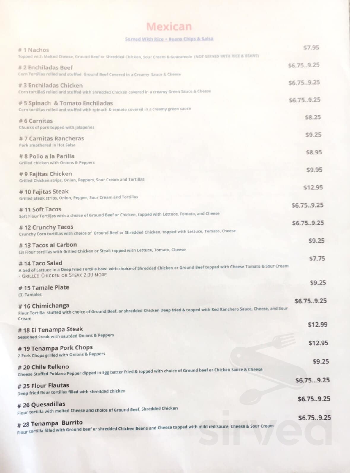 Menu - St. Petersburg FL's El Tenampa Mexican-American Restaurant | Sirved