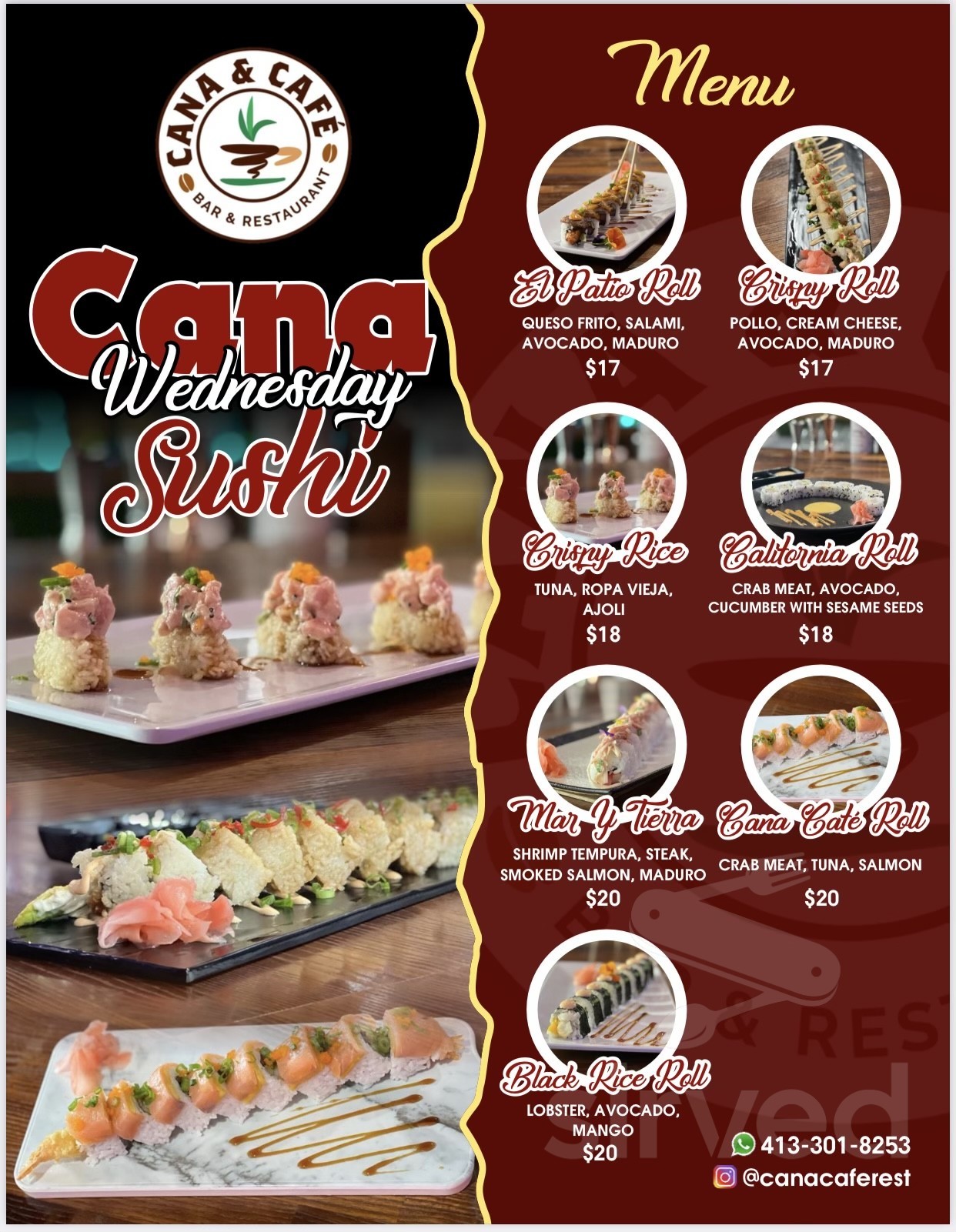 Cana & Café Bar & Restaurant menu in Springfield, Massachusetts, USA
