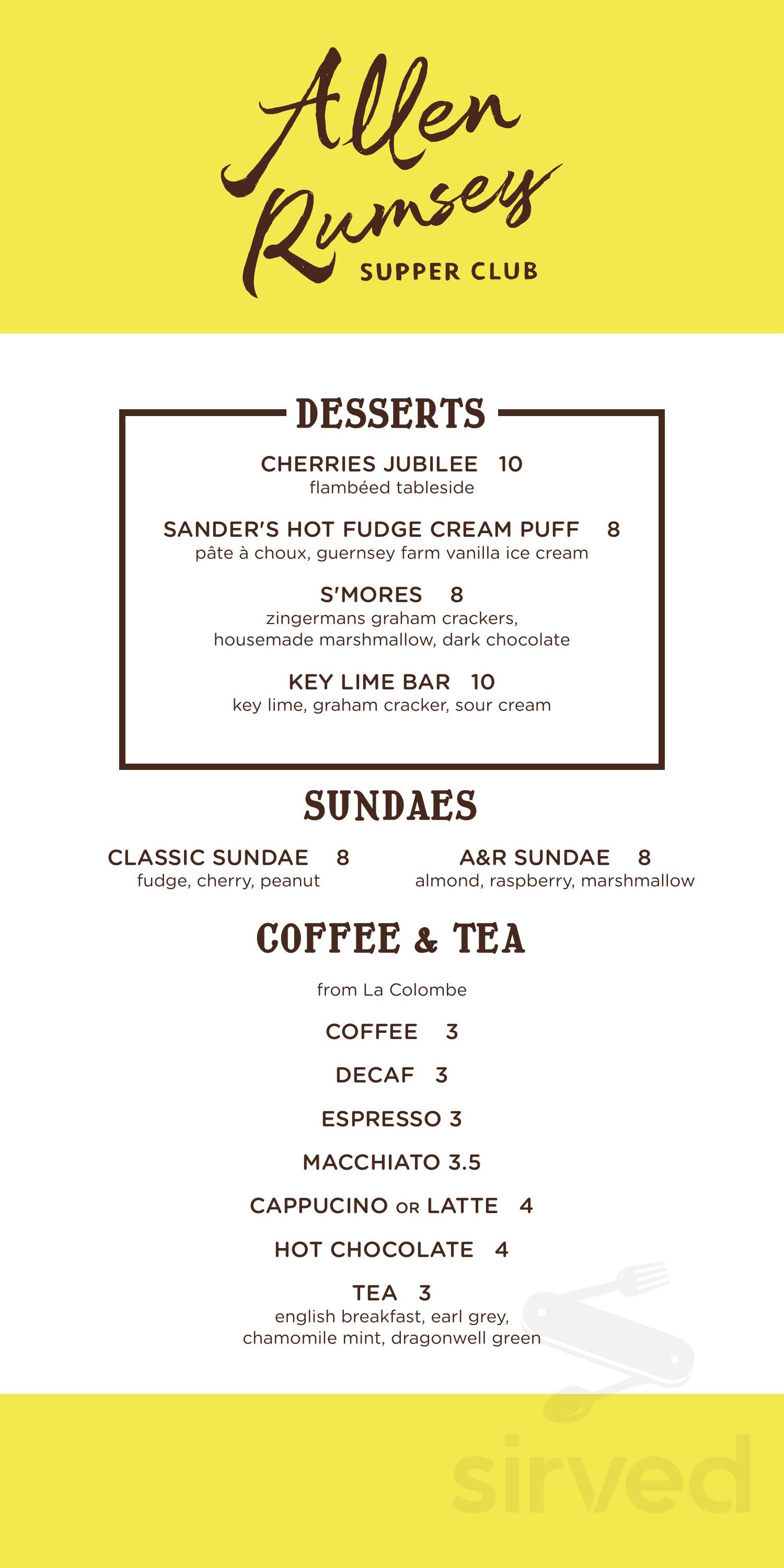 Allen Rumsey Cocktail Lounge menu in Ann Arbor, Michigan, USA