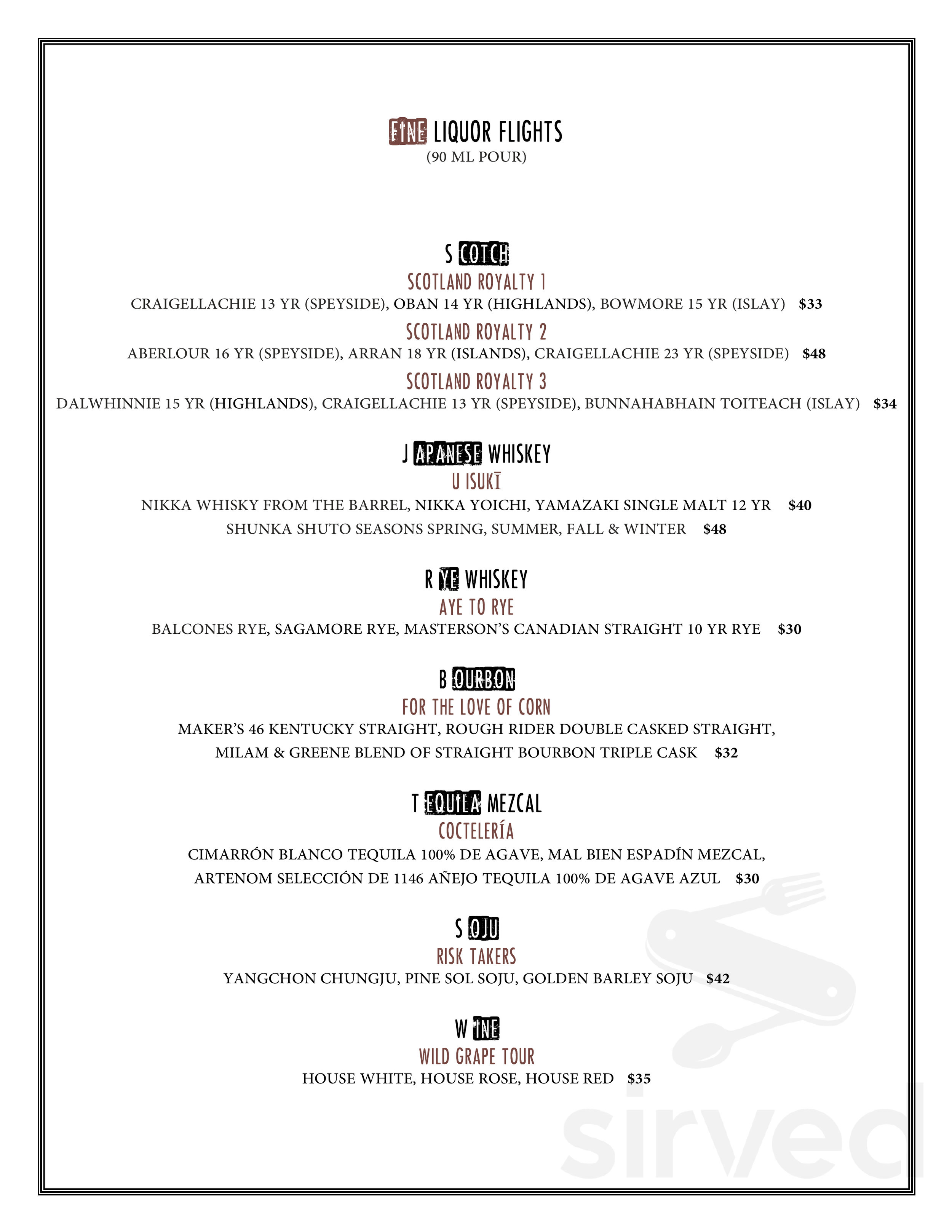 Social Affair Bar & Lounge menu in San Ramon, California, USA