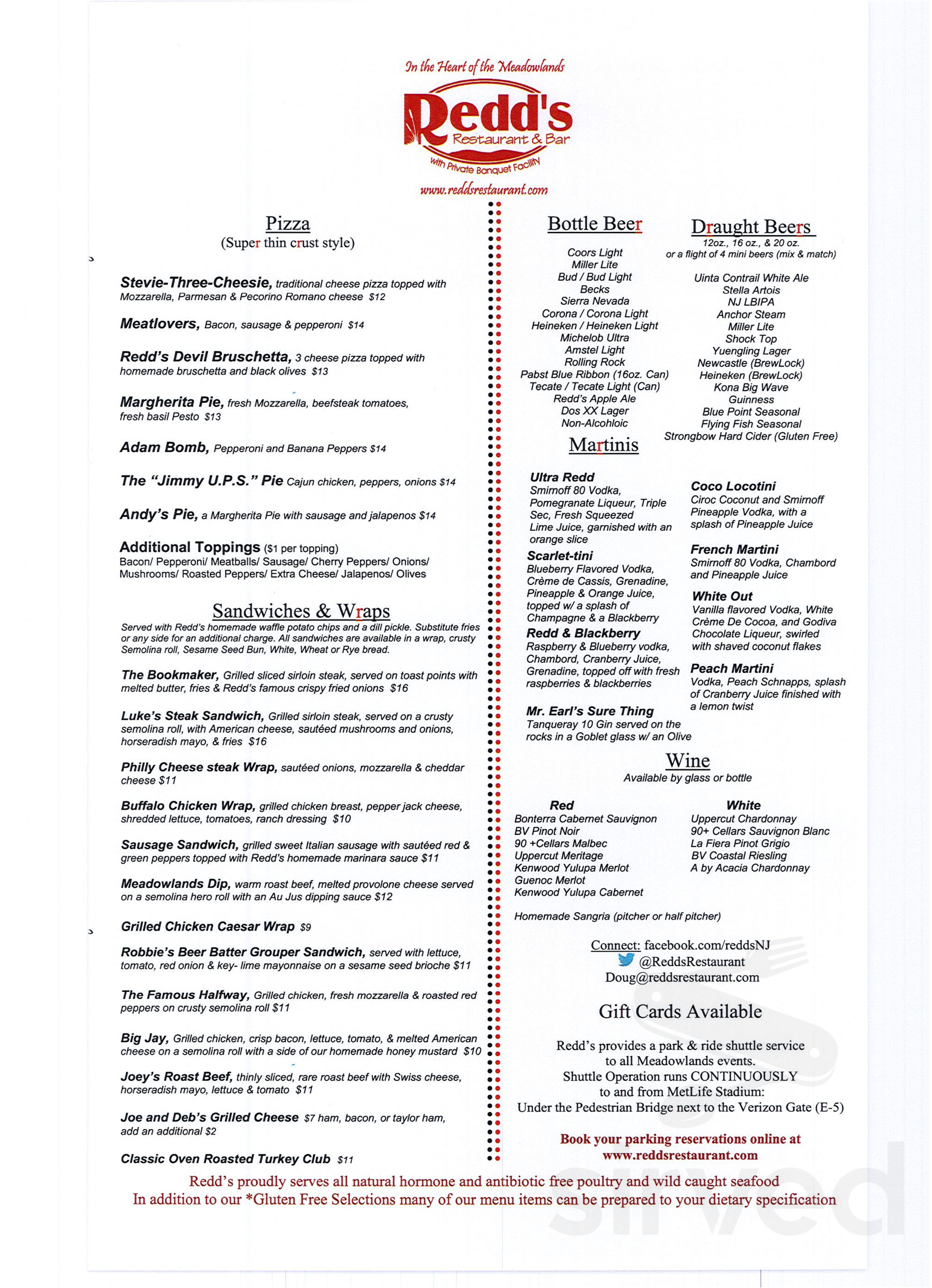 Redds menu in Carlstadt, New Jersey, USA