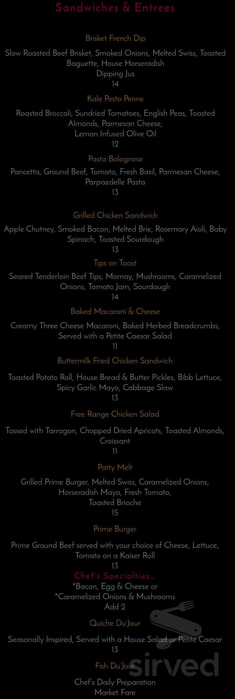 Menu for The Belvedere Inn in Lancaster, PA | Sirved