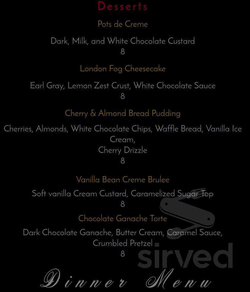 Menu for The Belvedere Inn in Lancaster, PA | Sirved