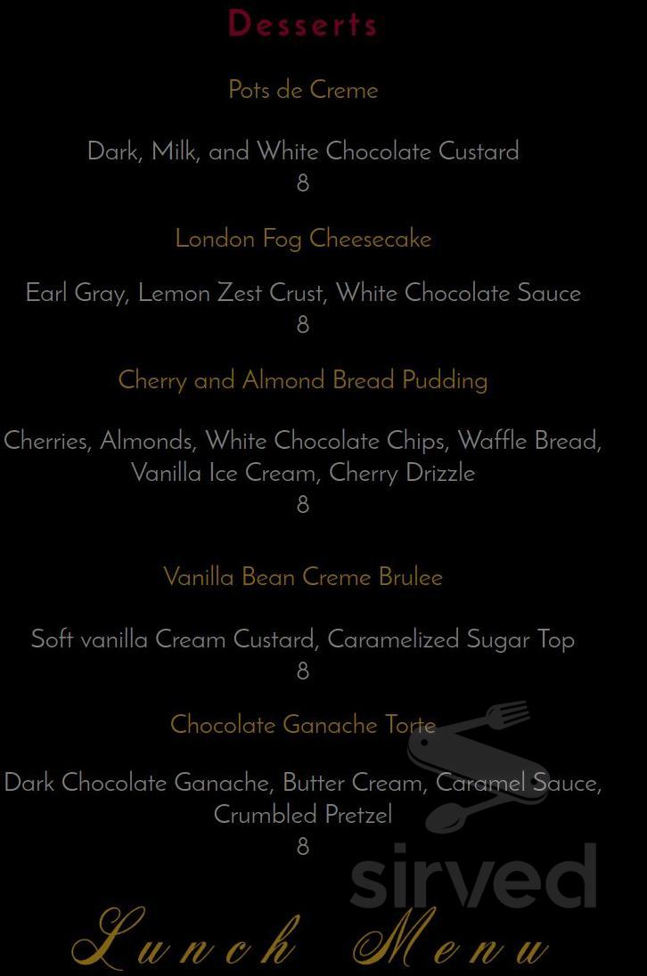 The Belvedere Inn menu in Lancaster, Pennsylvania, USA