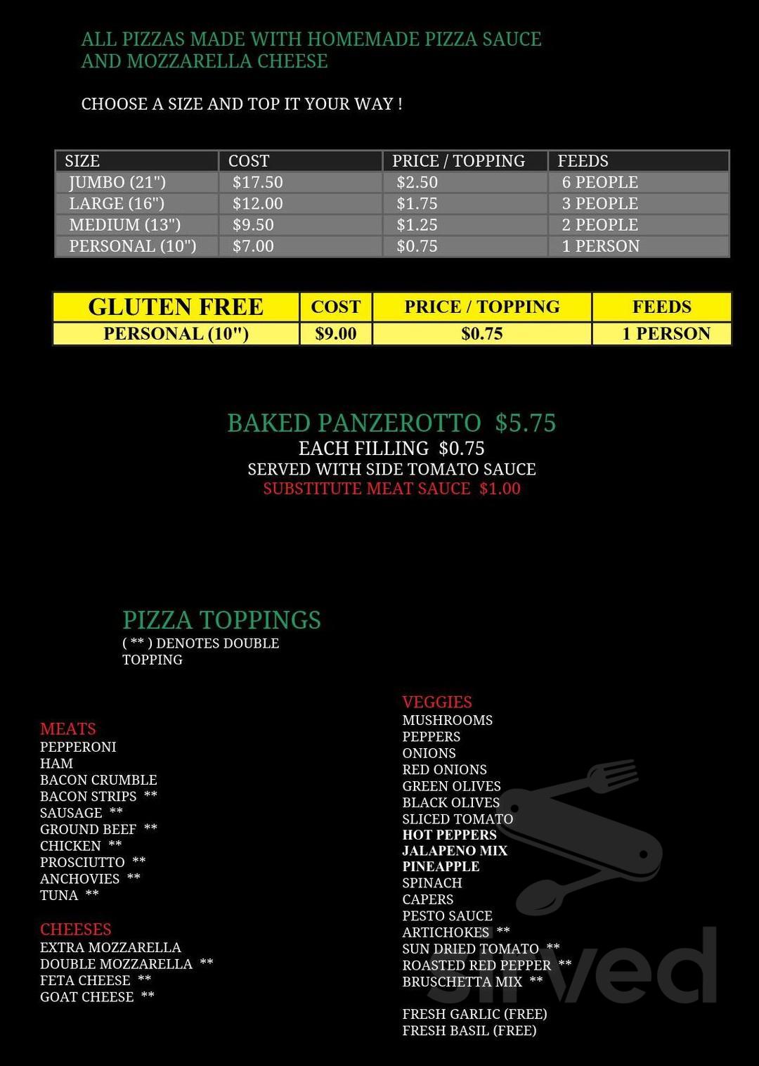 Menu - Toronto ON's Big Slice (Dufferin & St. Clair) | Sirved