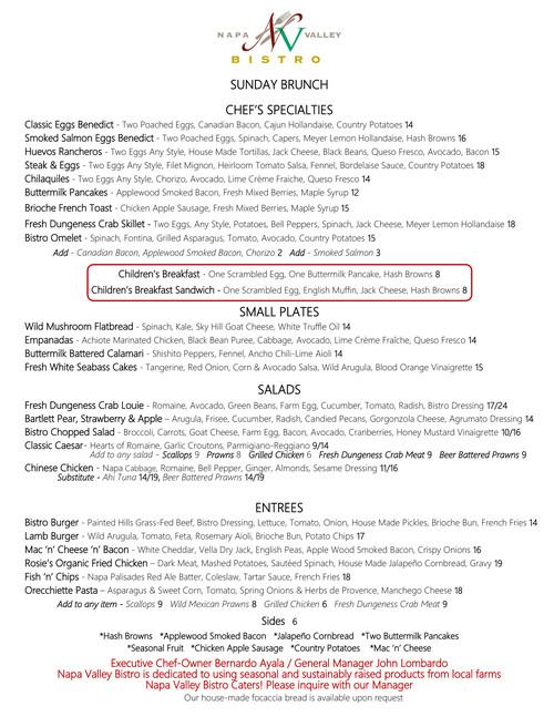 Napa Valley Bistro menu in Napa, California, USA
