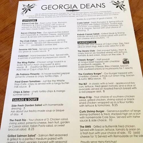 Georgia Deans restaurant & bar menu in Williamston, North Carolina, USA