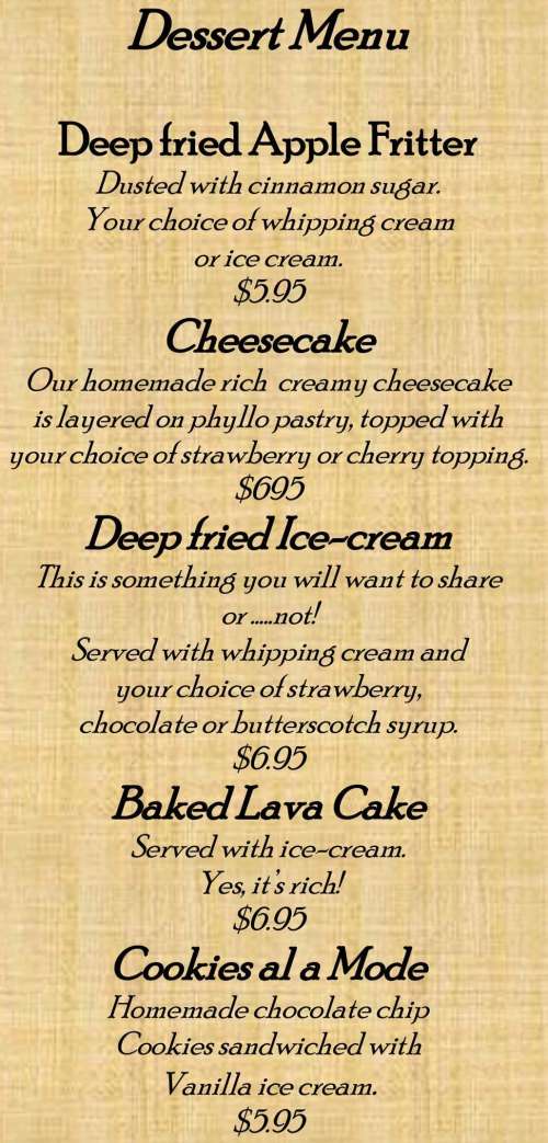 Dolly's Fish Market menu in Prince Rupert, British Columbia, Canada