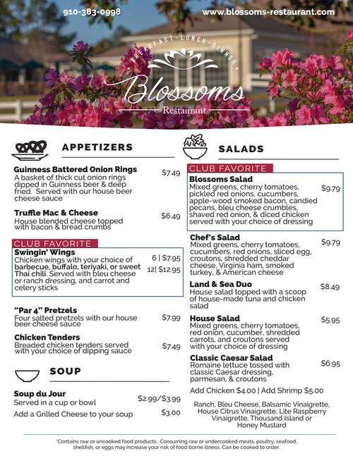 Blossoms Restaurant menu in Leland, North Carolina, USA