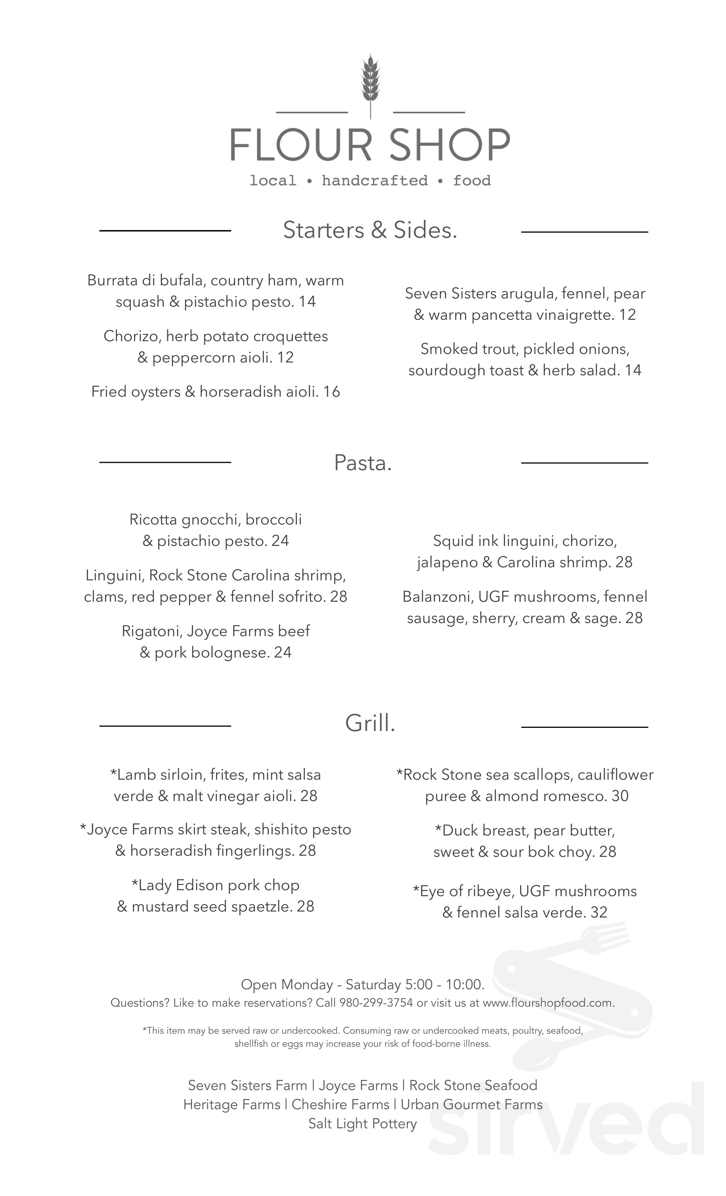Menu for Flour Shop in Charlotte, NC | Sirved