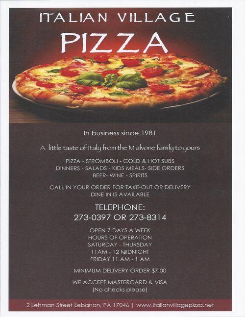 Italian Village Pizza menu in Lebanon, Pennsylvania, USA