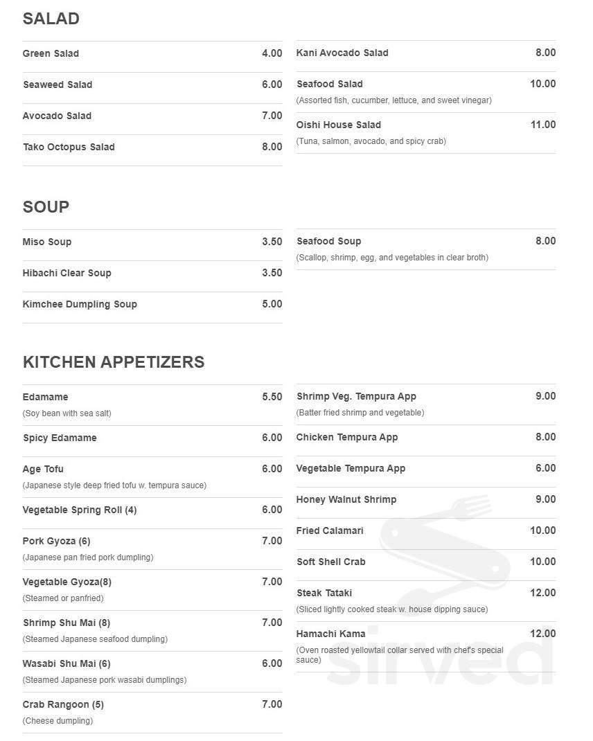 Menu - Scarborough ME's Oishi Japanese Restaurant & Bar | Sirved
