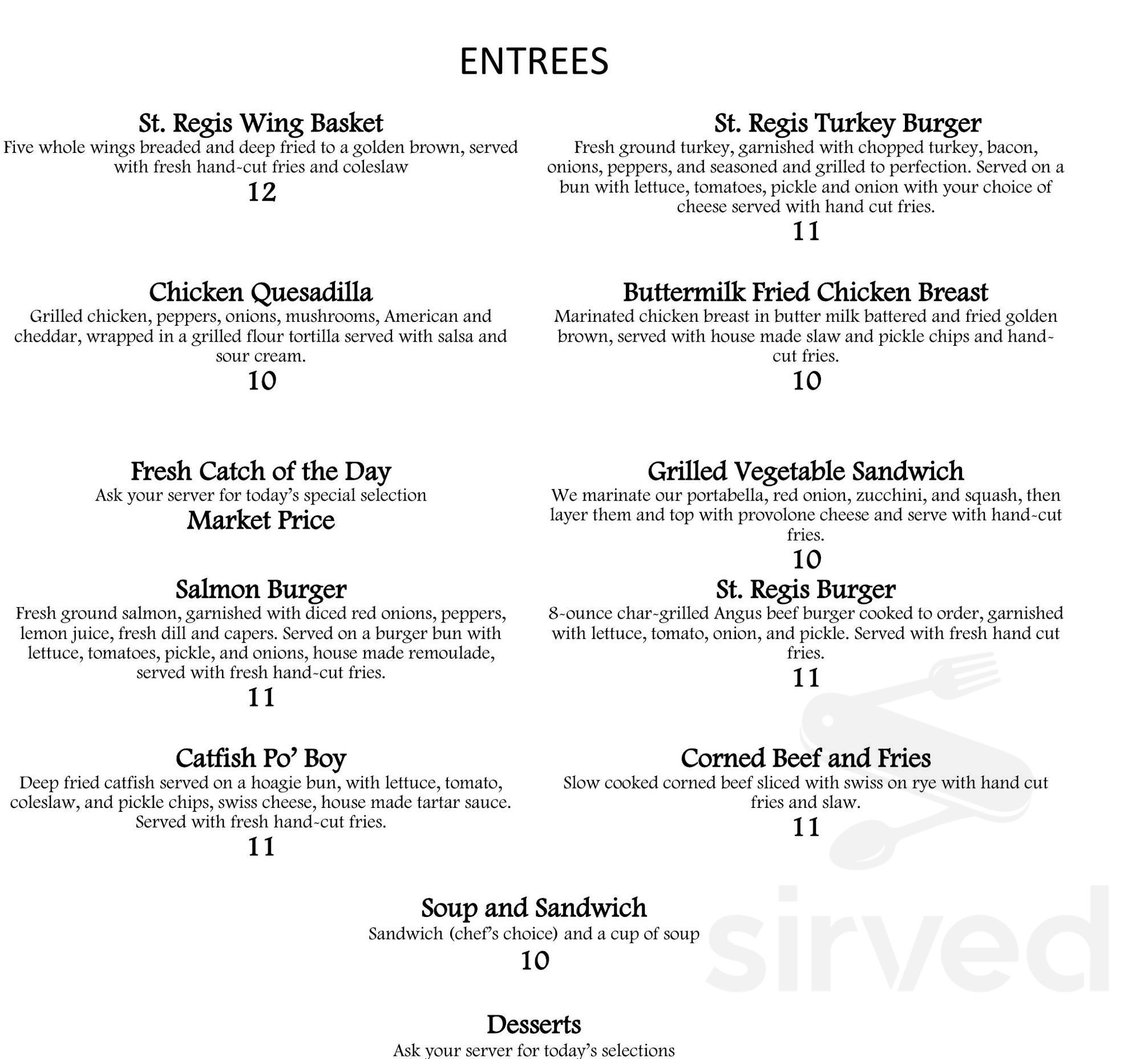 Hotel Saint Regis Detroit menus in Detroit, Michigan, United States