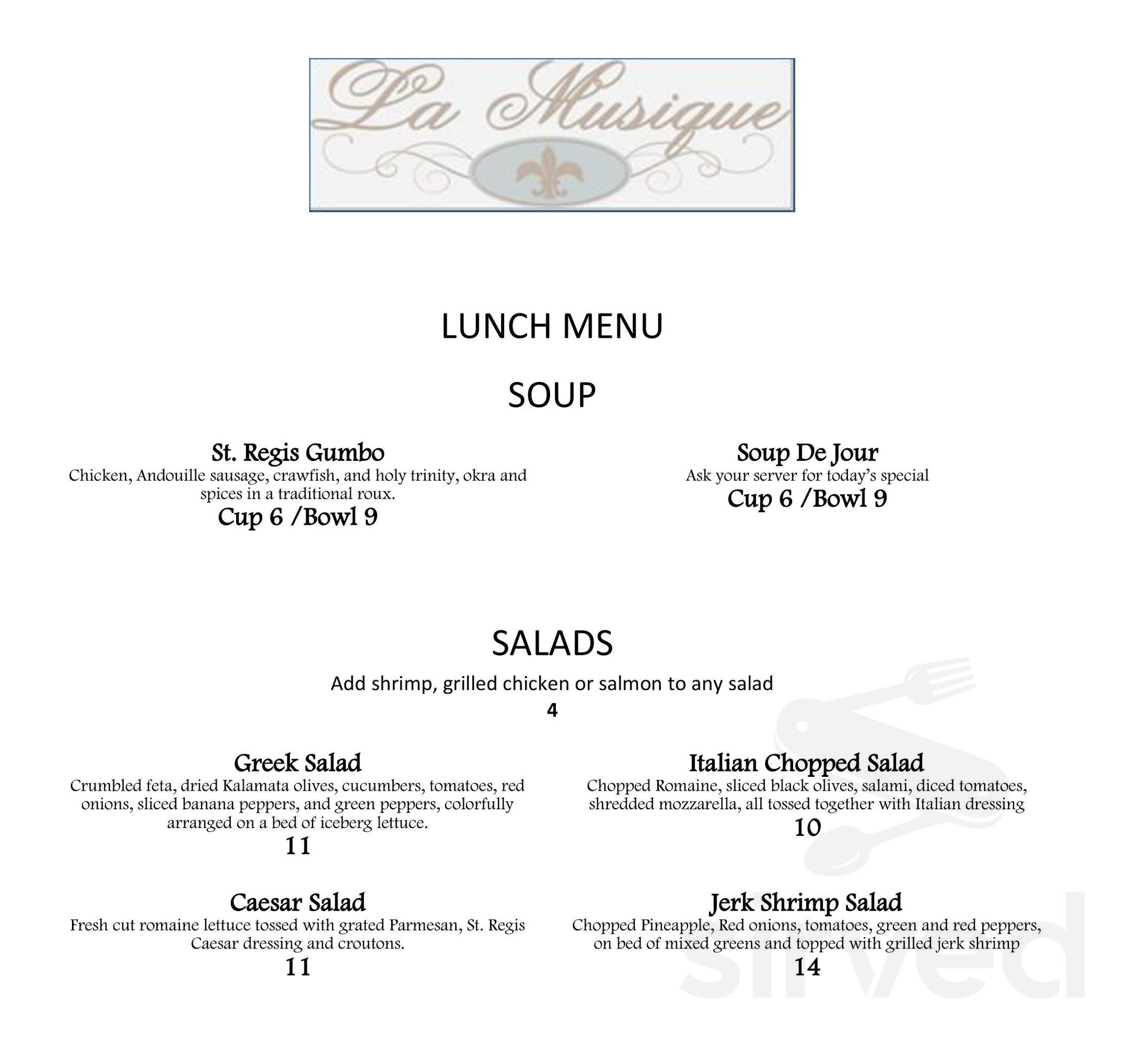 Hotel Saint Regis Detroit menus in Detroit, Michigan, United States