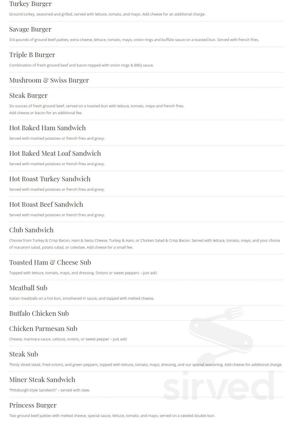 Princess Restaurant menu in Frostburg, Maryland, USA