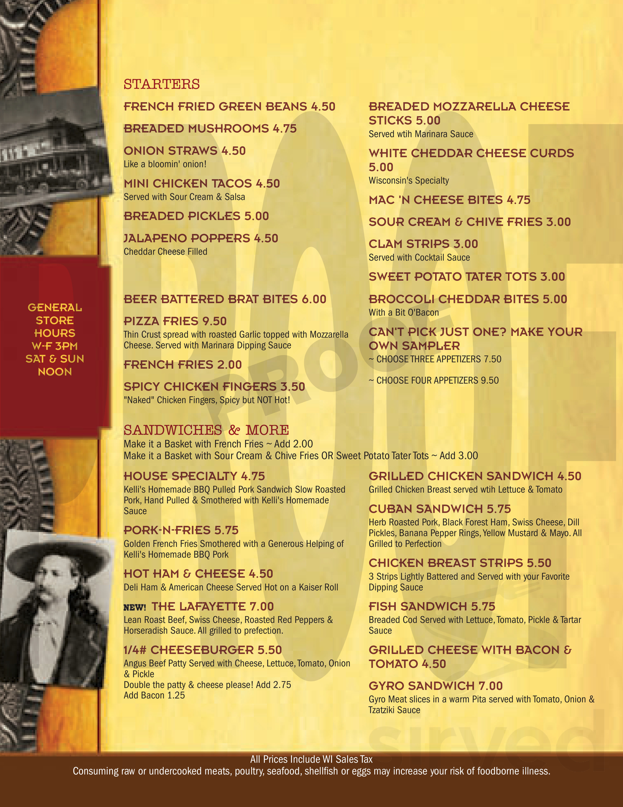 New Diggings General Store-Inn menu in Benton, Wisconsin, USA