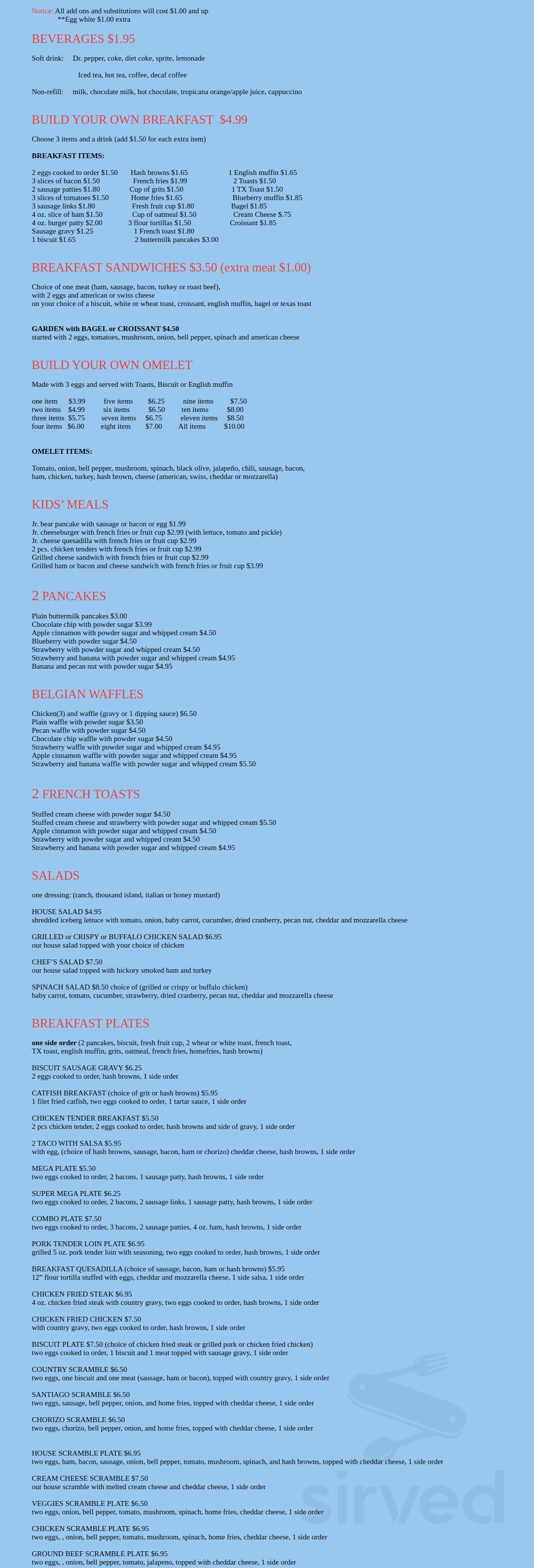 Garland Cafe Carrollton menus in Carrollton, Texas, United States