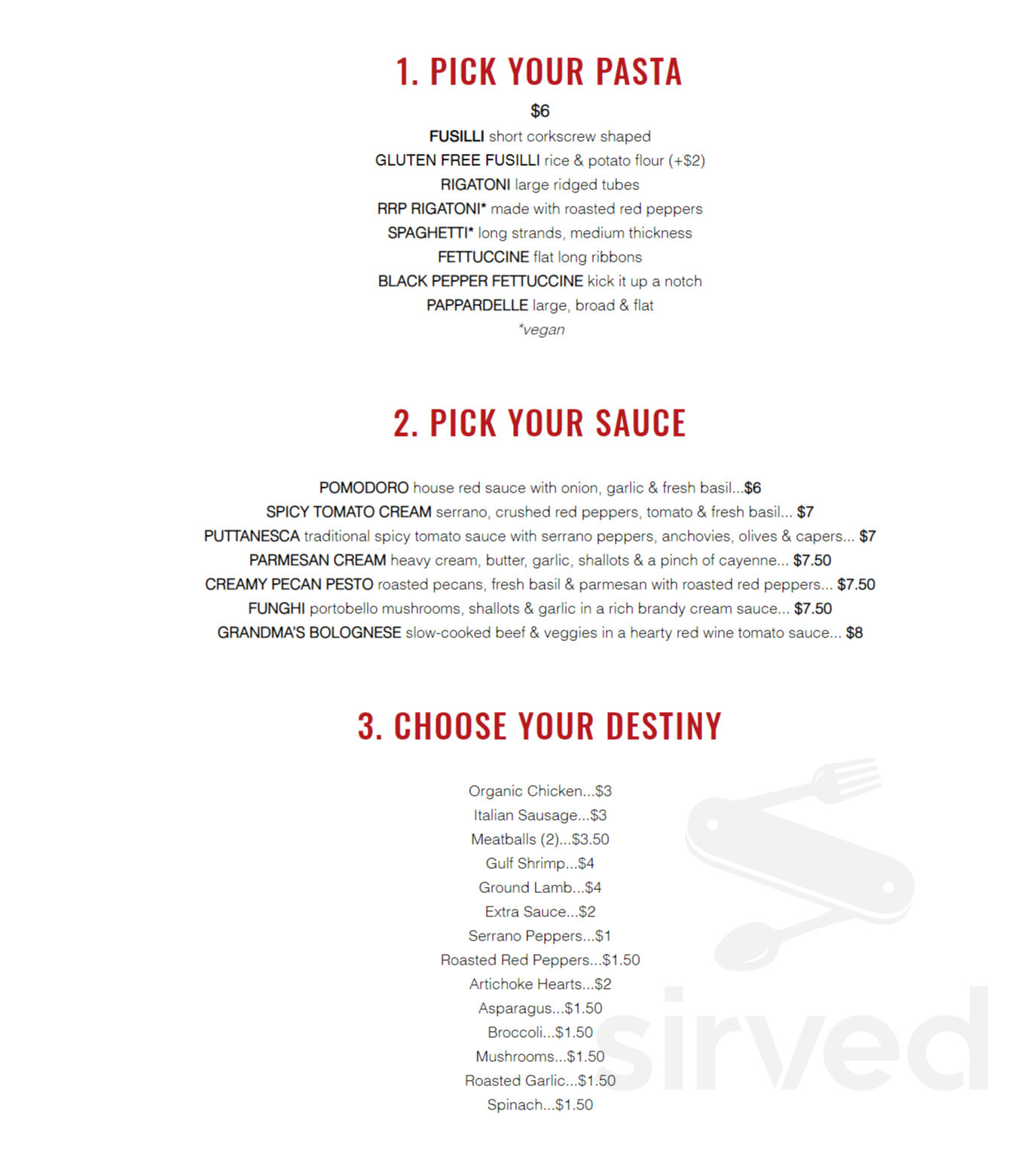 Arabella Casa Di Pasta menu in New Orleans, Louisiana, USA