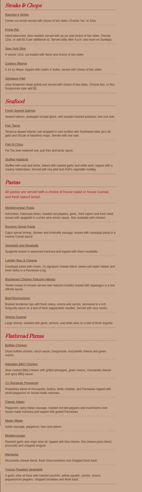 J's Pub & Grill menu in Casper, Wyoming, USA