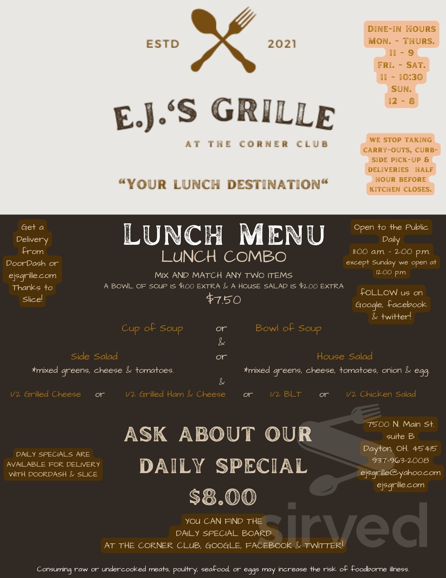 E.J.'s Grille menu in Dayton, Ohio, USA