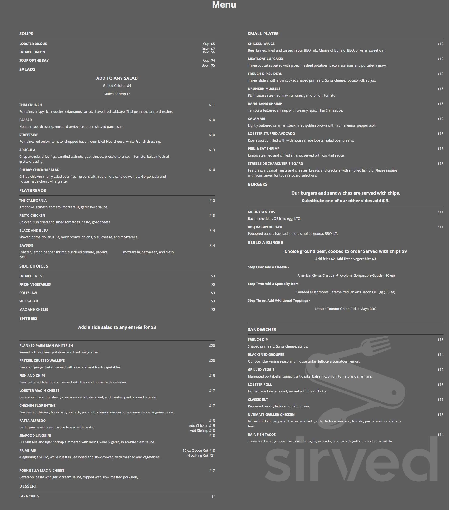 Streetside Grille Menu - Suttons Bay, Michigan | Sirved