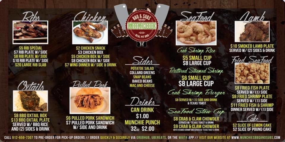 Menu for Munchie's BBQ & Soul food in Savannah, GA | Sirved
