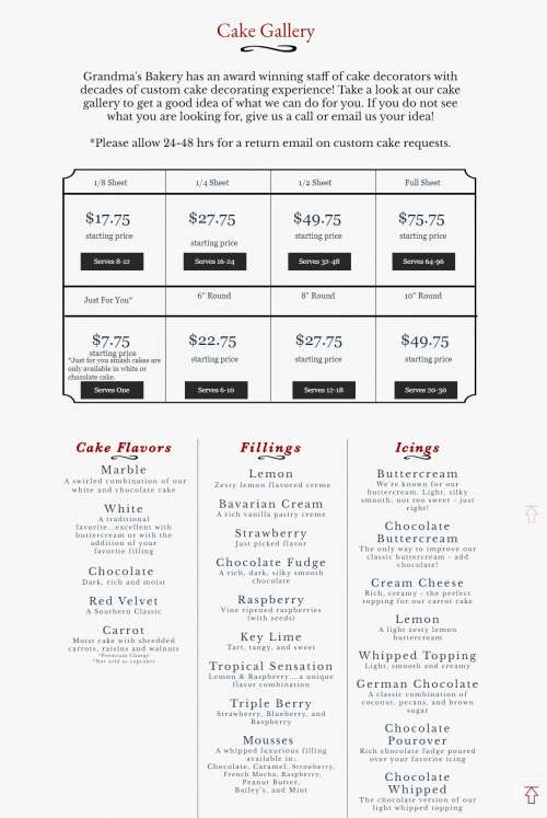 Grandma's Bakery menu in White Bear Lake, Minnesota, USA