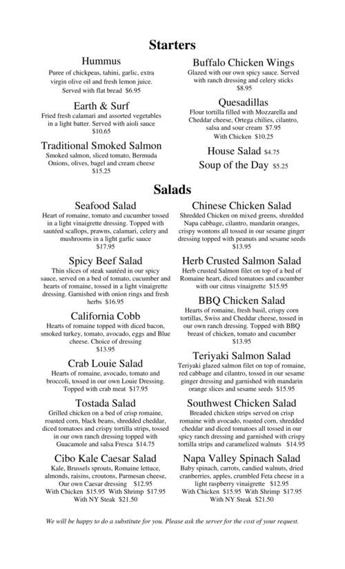 Cibo Restaurant & Bar menu in Palo Alto, California, USA