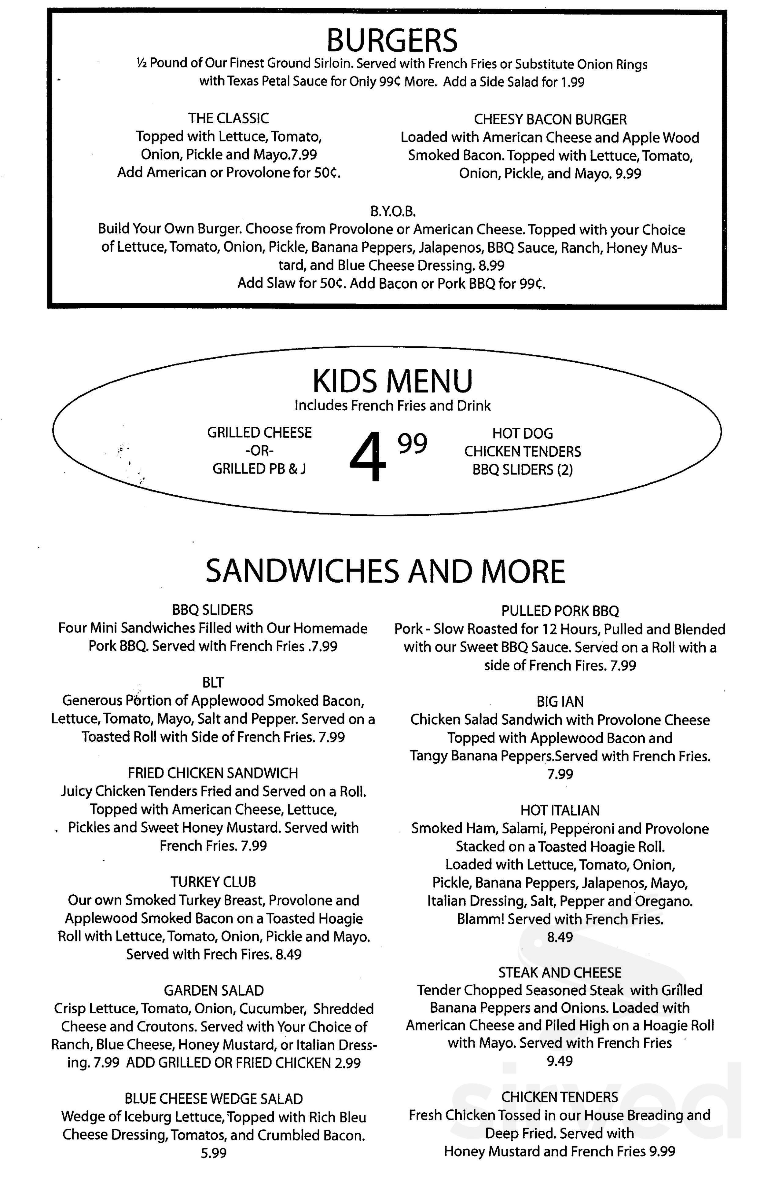 KC's Sandbar & Grille menu in Fort Walton Beach, Florida, USA