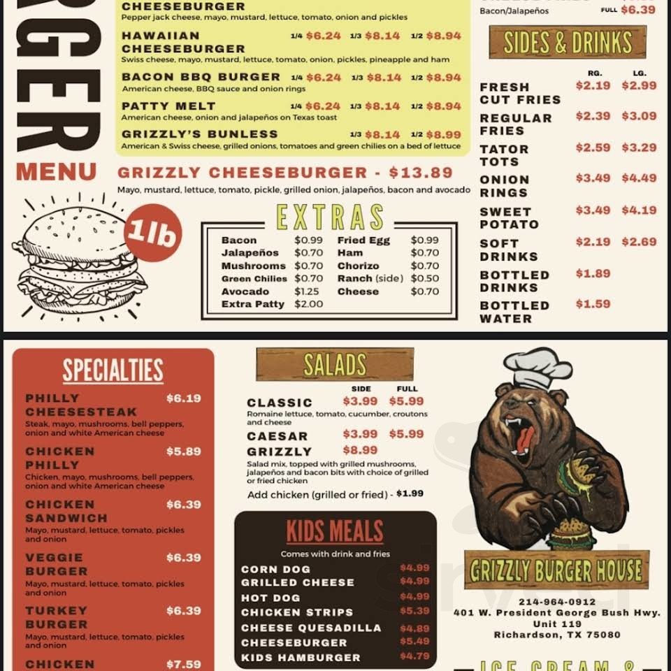 Grizzly Burger House menus in Richardson, Texas, United States