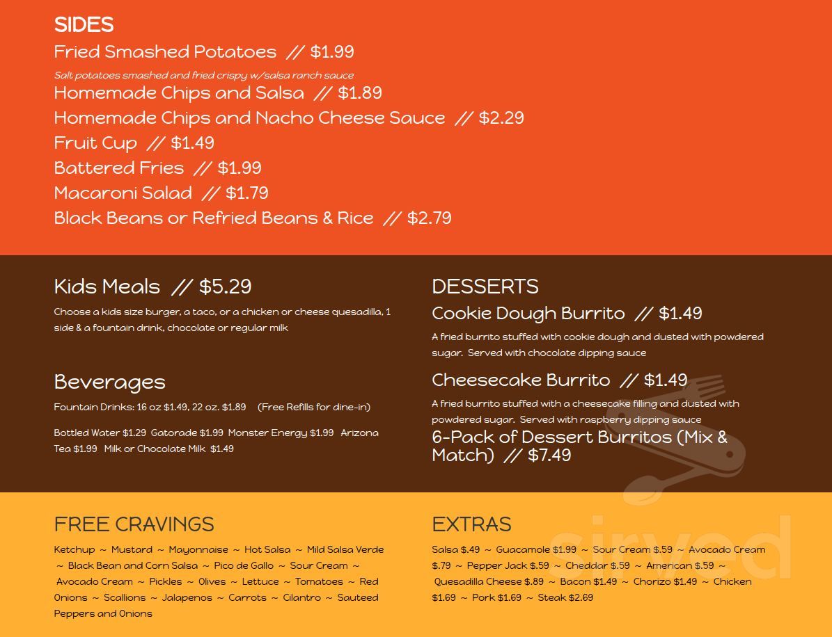 Menu - Rochester NY's José Joe's Burger's & Burritos | Sirved