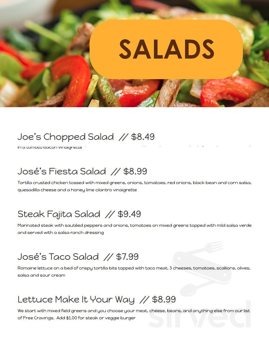 Menu - Rochester NY's José Joe's Burger's & Burritos | Sirved