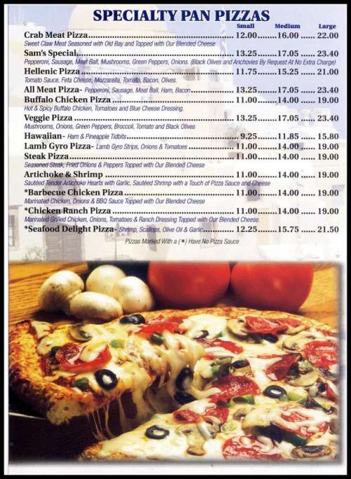 Sam's Pizza & Restaurant menu in St Michaels, Maryland, USA